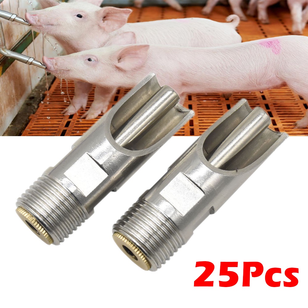 25Pcs 1/2" Stainless Steel Automatic Pig Nipple Water Drinker Feeder ...