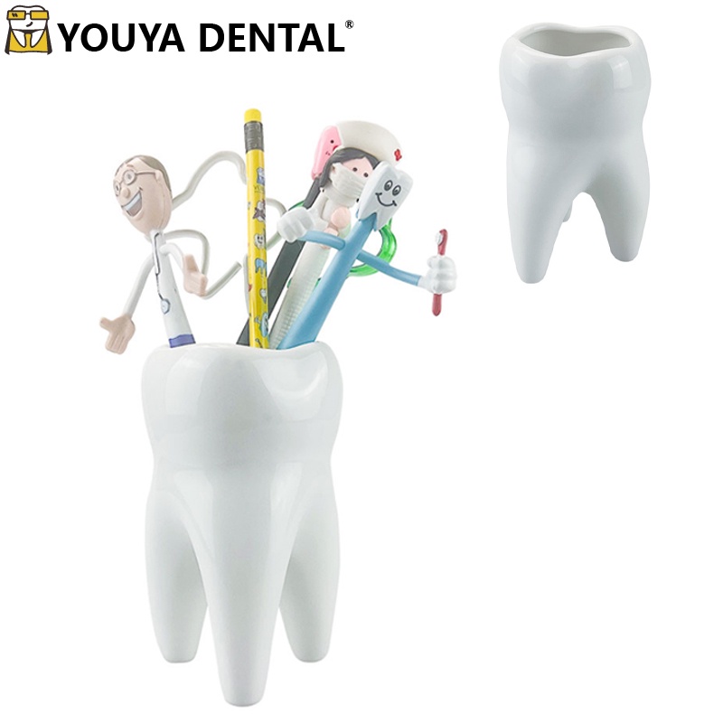 Tooth Shaped Pen Holder Ceramic Pen Holder Cosmetic Brush Organizer ...