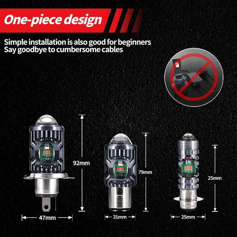 T19 P15D H4 LED Motorcycle Headlight BA20D Bulb 6500k High White/Low Yellow Beam 3030 5SMD ...