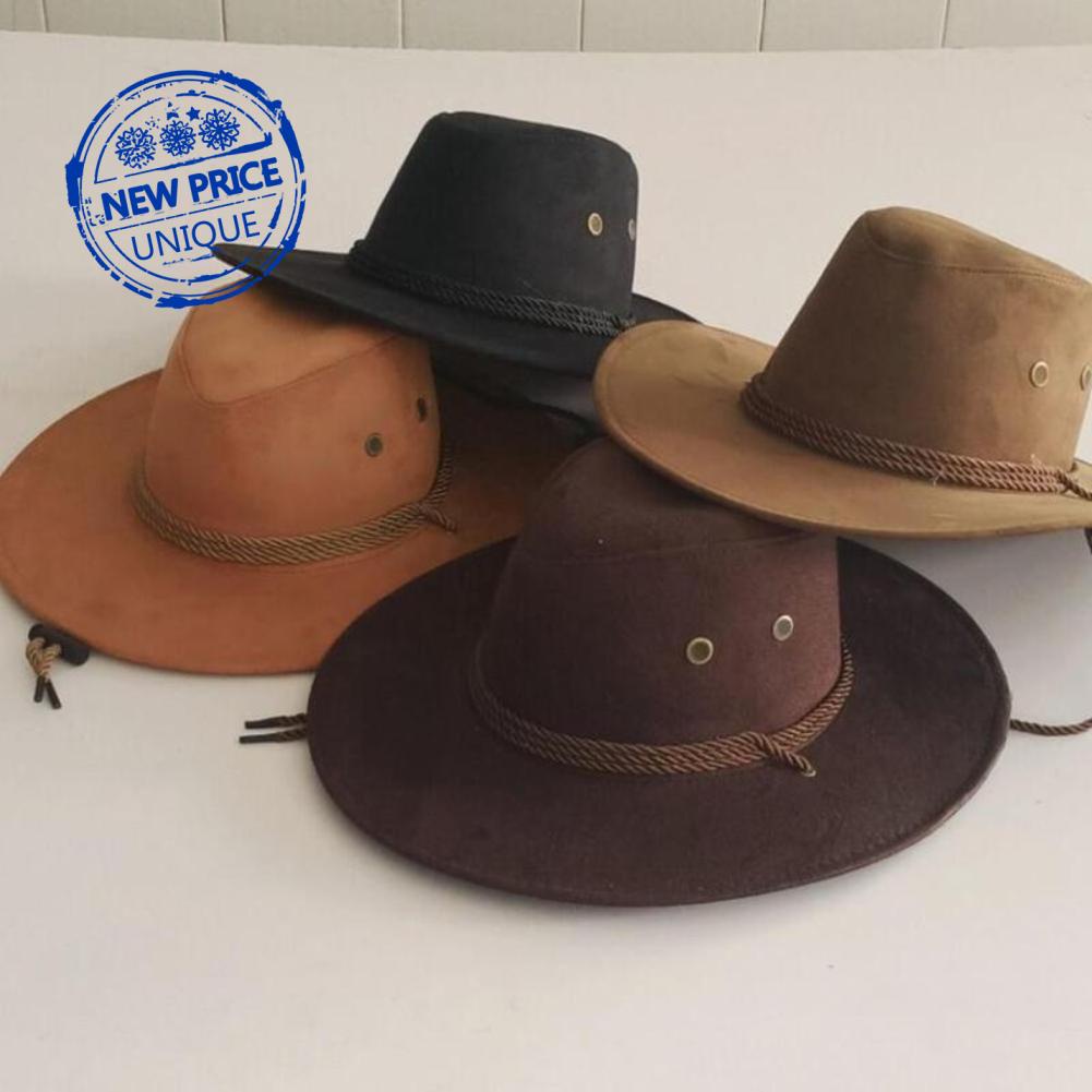 Velvet Hats Men's Large-edge Skin Velvet Western Rope Cowboy ...