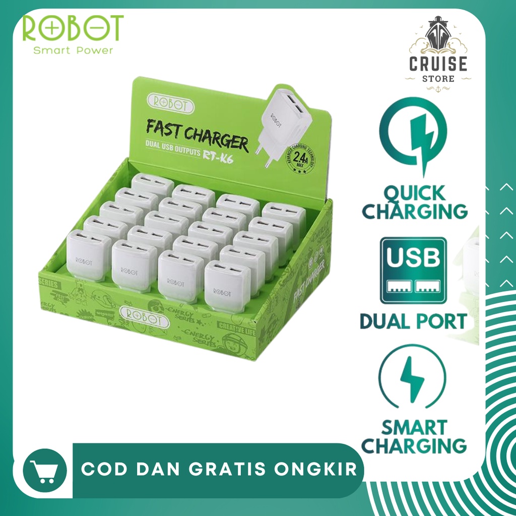 Robot Charger RT-K6 2.4A Dual Output Original - 1 Year Warranty One Jar ...