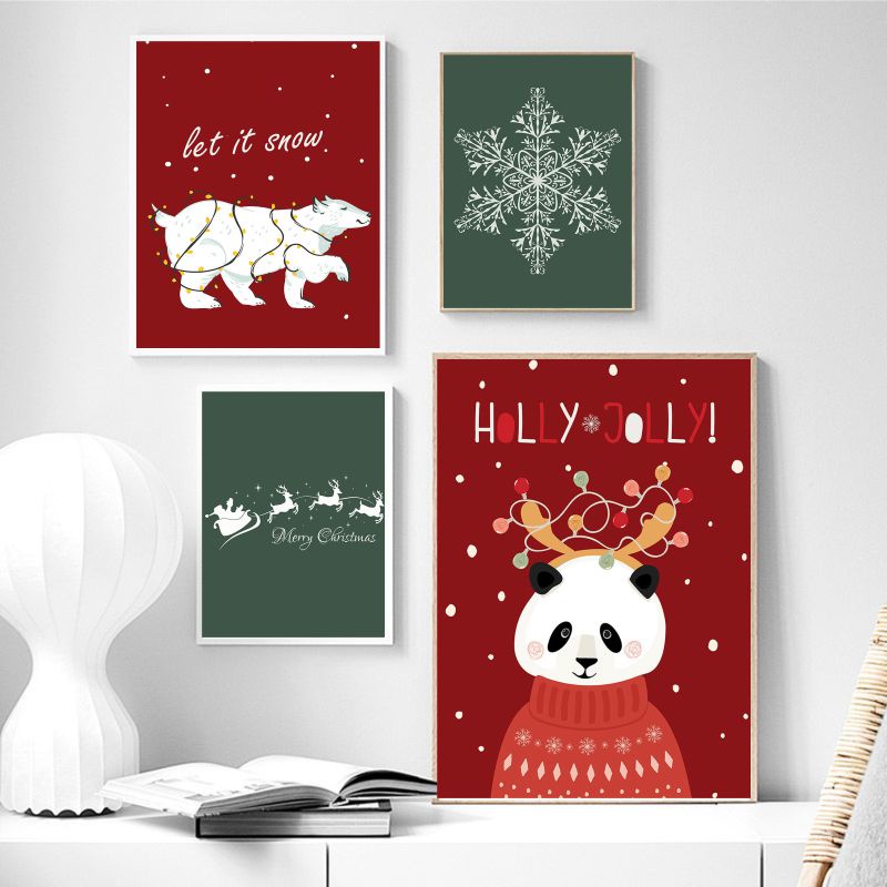 Christmas Decor Poster Merry Christmas Wall Art Christmas Tree Bear ...