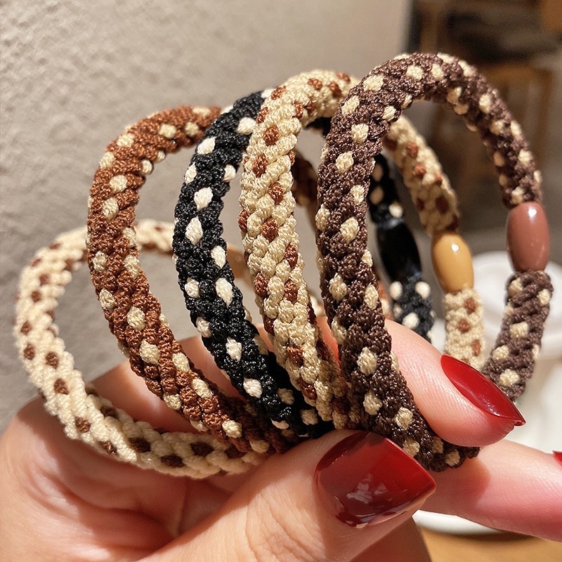 5pcs milk tea color braided twist head rope high elastic bold simple ...