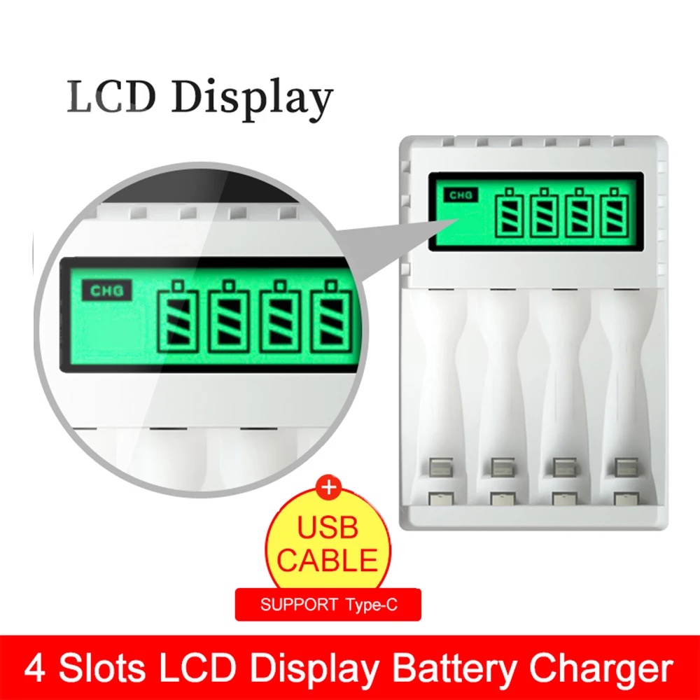 Universal USB LCD Display Smart Intelligent Battery Charger 4 Slots ...
