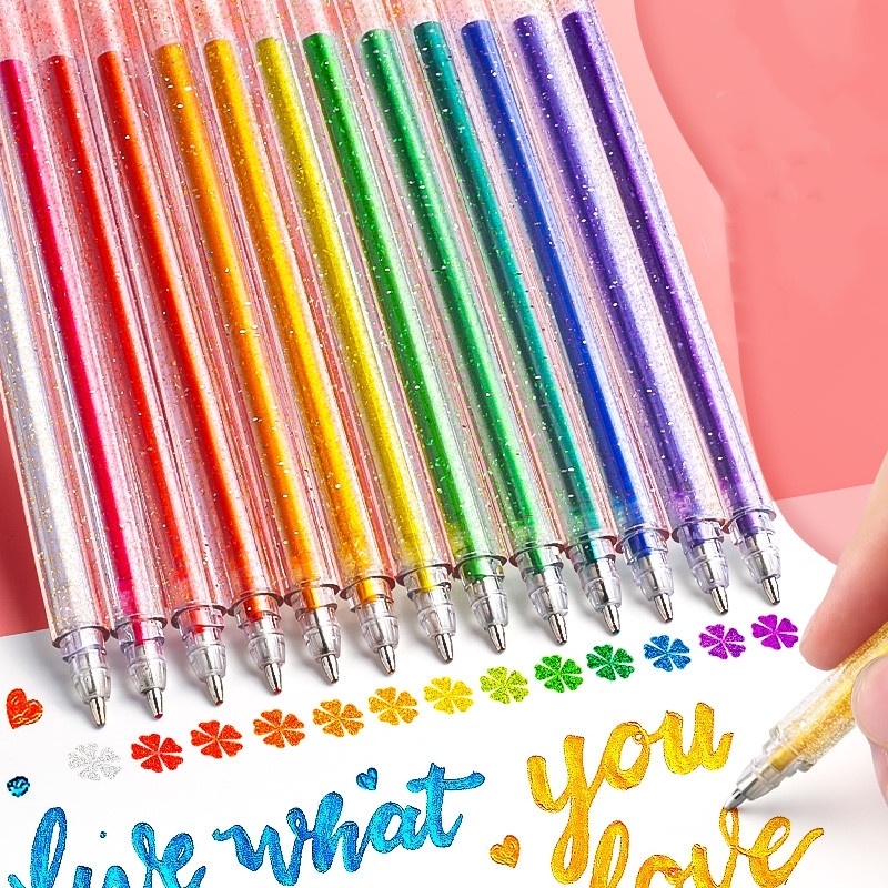 New 12Pcs Sparkling Shimmering Glitter Coloring Doodling Pens Metallic ...