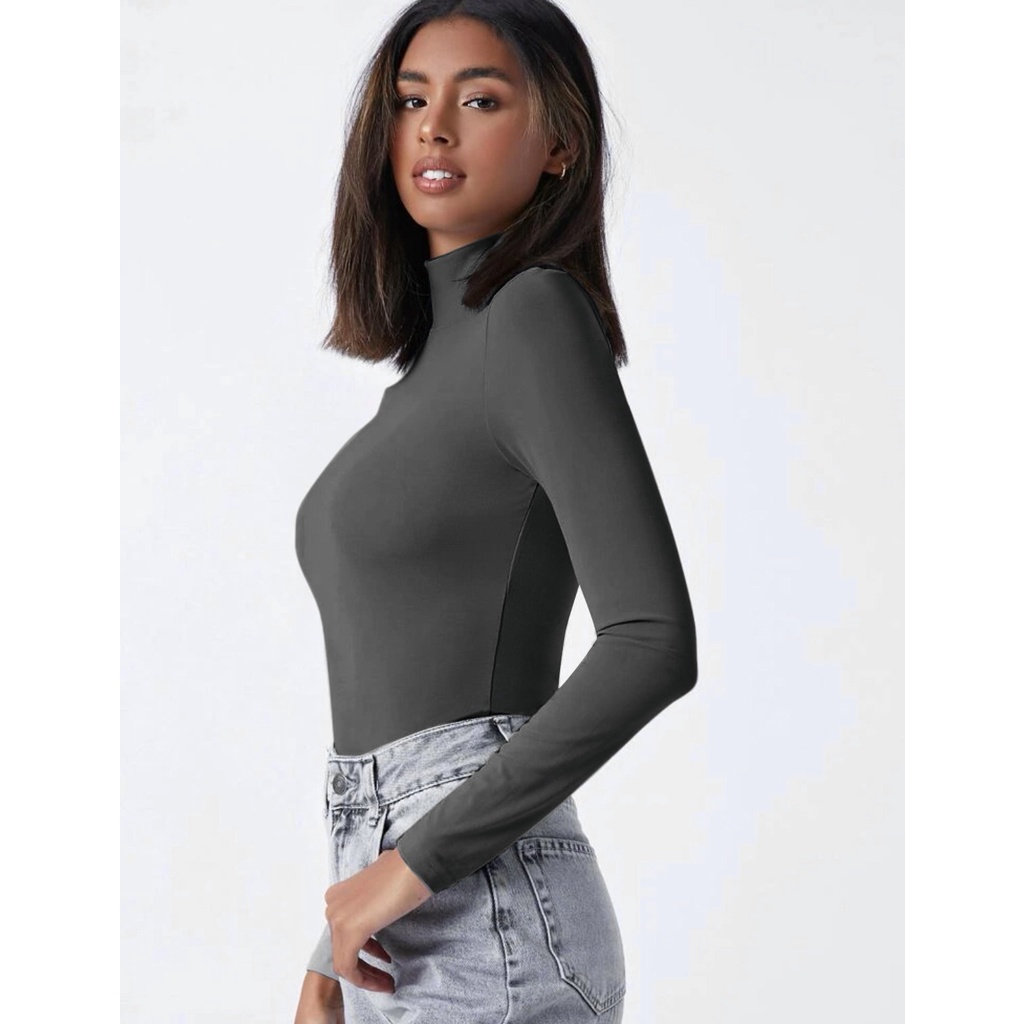 Angelcity Turtle Neck Tops Long Sleeve High Neck Blouses Cotton Tela ...