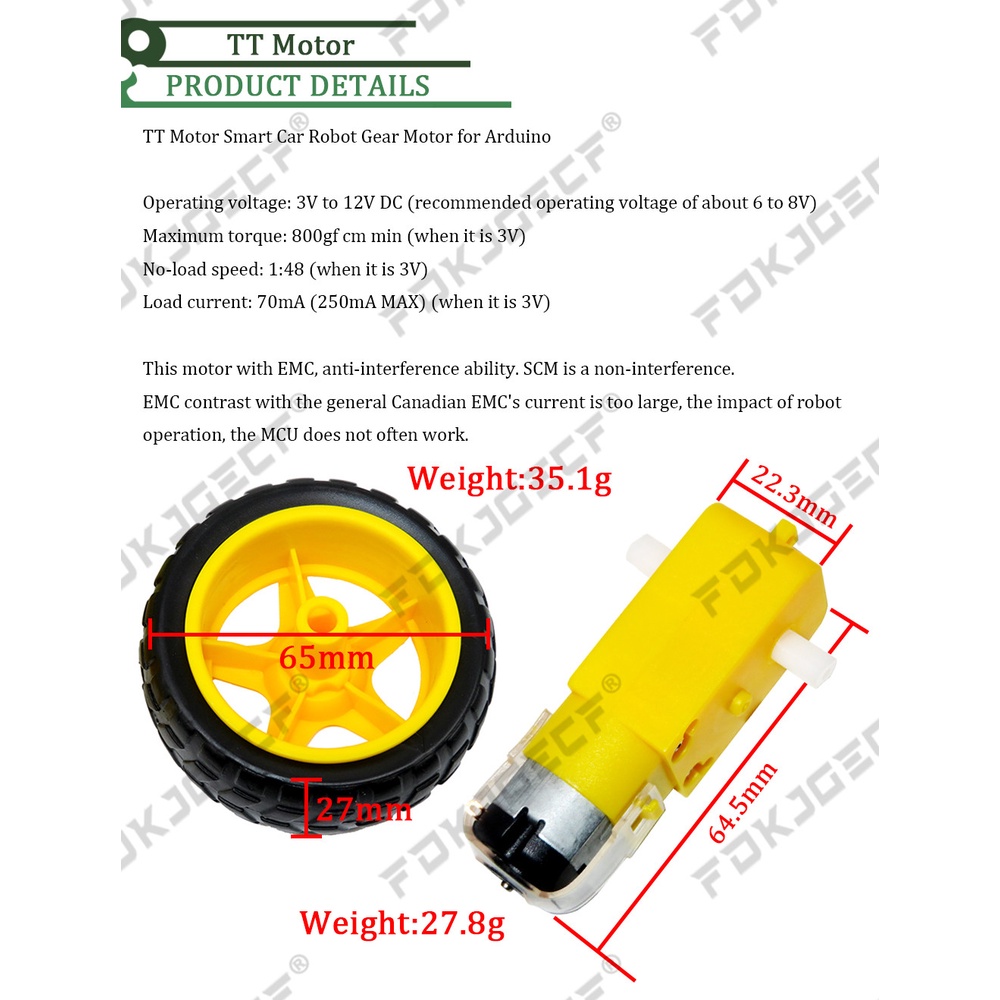 TT Motor Smart Car Robot Gear Motor for arduino Diy Kit Wheels Smart ...