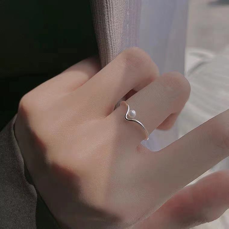 S925 Sterling Silver V-shaped Pearl Ring for Female Senior Simple ...