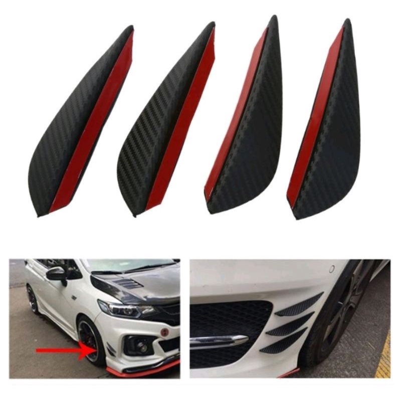 4pcs Universal Bumper Fin Carbon Fiber Design Anti Scratch Lip Sticker ...