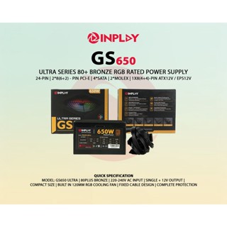 INPLAY GS450/GS550/GS650/GS750 ULTRA-SERIES RATED 80Plus ATX POWER ...