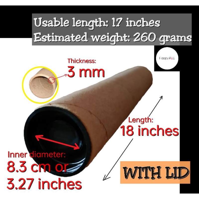18 inches length, 3.27 inch inner diameter Poster tube/mailing tube ...