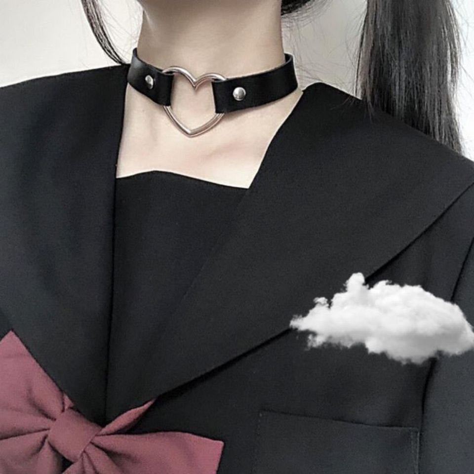 Harajuku Punk Rock Gothic Choker Necklace Women Sexy PU Leather Heart ...