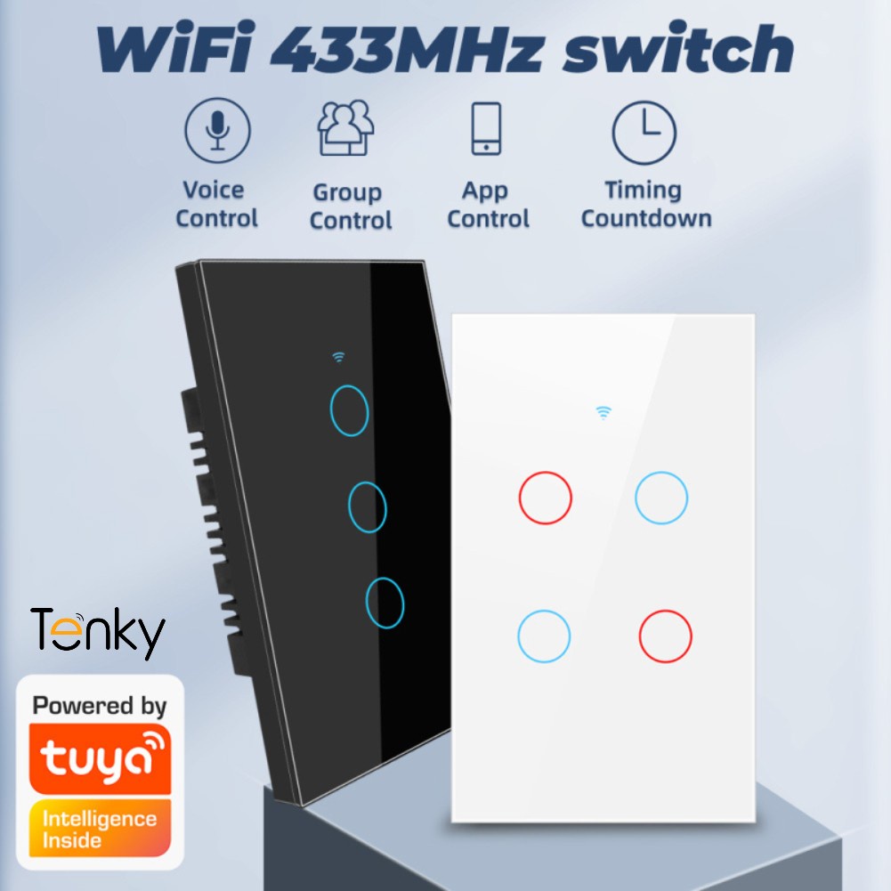 Tenky 1/2/3/4 gang TUYA WiFi+433MHZ Smart Touch Switch Home Light Wall ...
