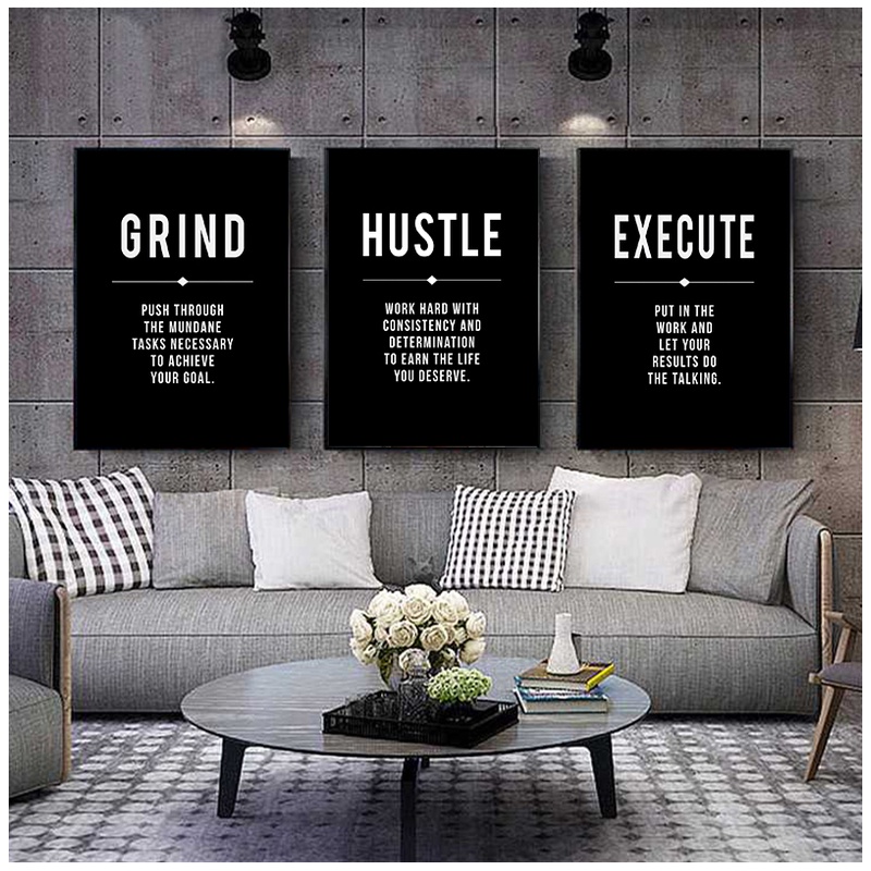 Frameless Grind Hustle Success Motivational Posters and Prints Office Decor Modern Art ...