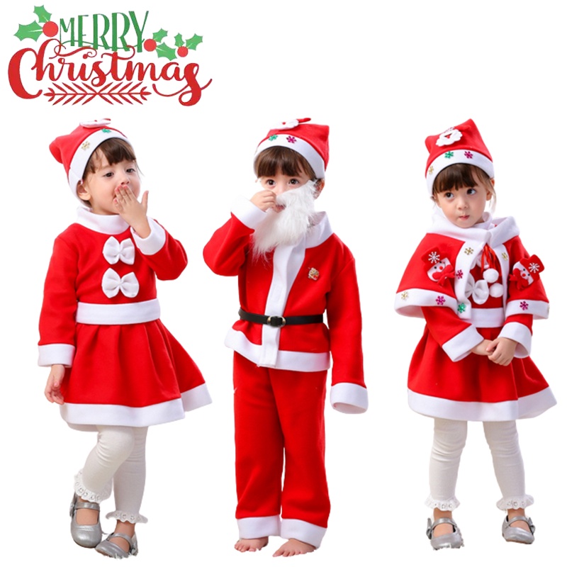 Santa Christmas Kid Claus Cosplay Costume Boy Girl Xmas Party Dress ...