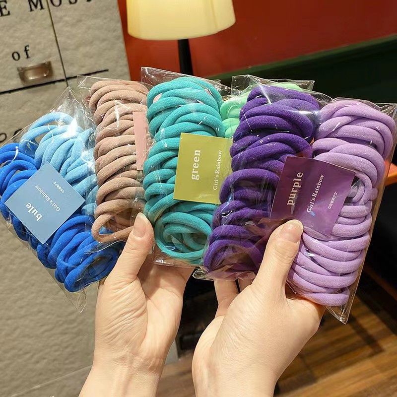 50pcs Hair Tie Gradient Color High Elastic Black Pink Violet Blue ...
