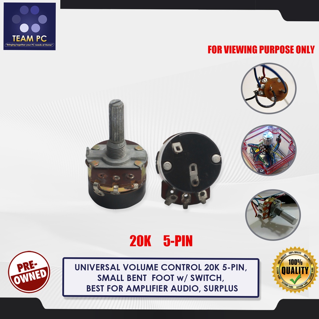 UNIVERSAL VOLUME CONTROL 20K 5-PIN, SMALL BENT FOOT w/ SWITCH, BEST FOR ...