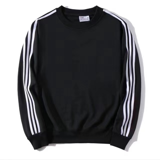 Unisex Pure Color Sweater Longsleeve Sweatshirt Crew Neck With 3 Line ...