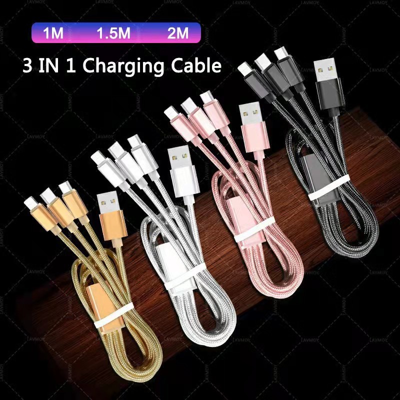 3 in 1 fast charging cord type-c fast charger cable for Android typec 1 ...