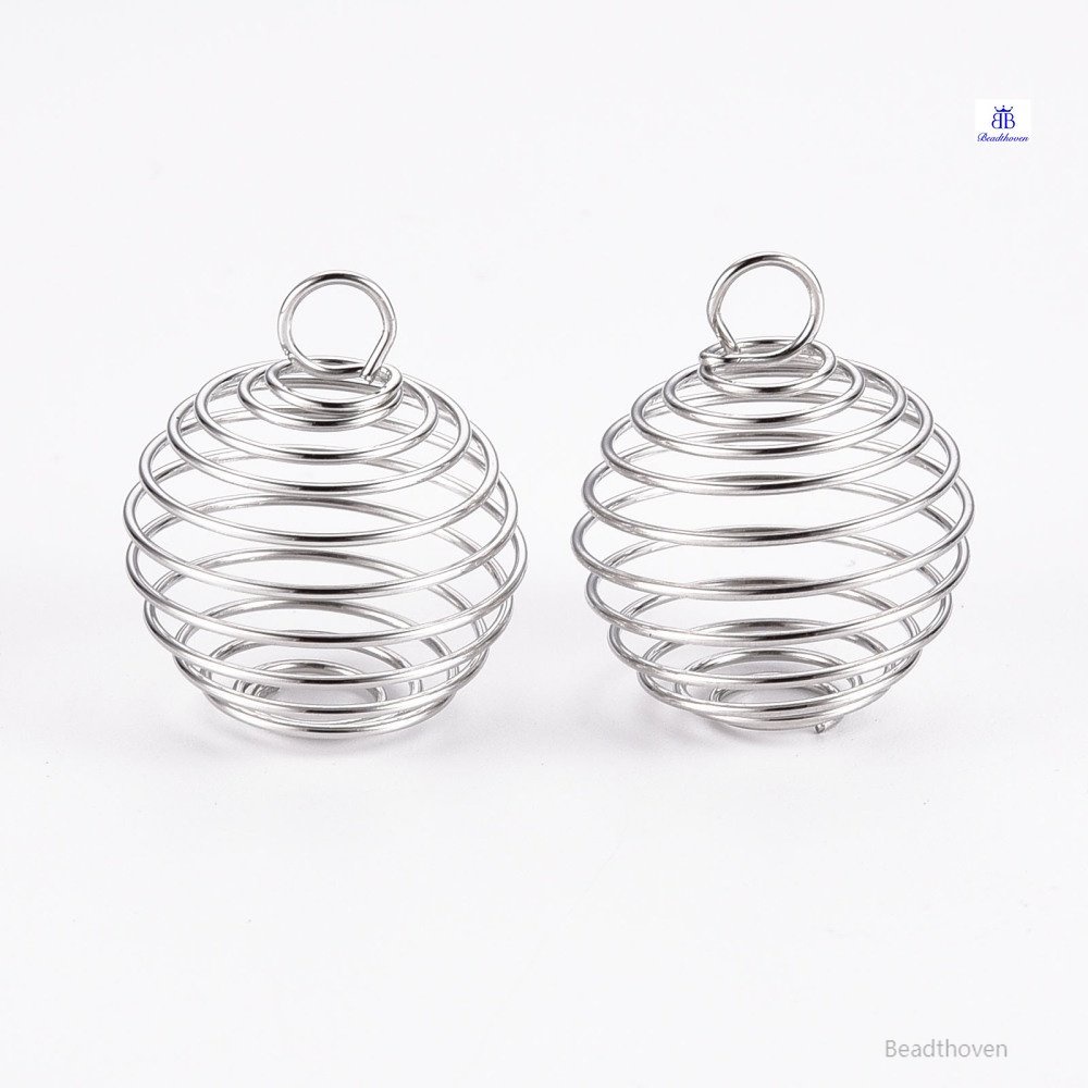 Beadthoven 10-20pc Iron Wire Spiral Bead Cages Round Platinum 15 ...
