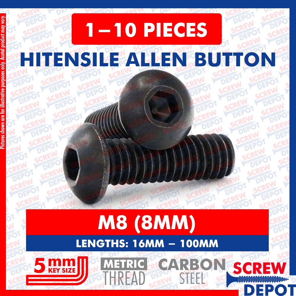 1-10PCS Allen Button M8 High Tensile Socket Button | Dome Head Cap Bolt ...