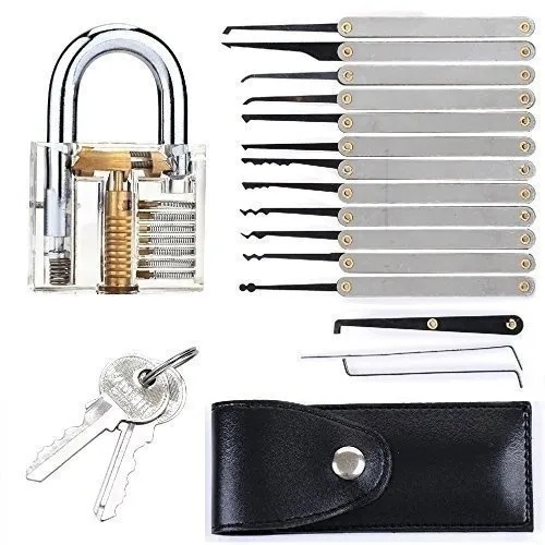 20 Pcs Lock Pick Locksmith Training Skill Set Transparent Practice Lock Padlock Tools Key ...