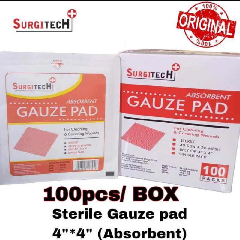 Sterile Gauze Absorbent pads 4"x4" 8ply (100pcs/BOX) BY SURGITECH ...