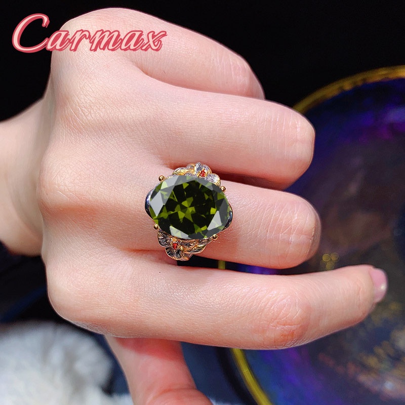 Vintage Flower Emerald Ring Olive Green Diamond Crystal Ring | Shopee ...