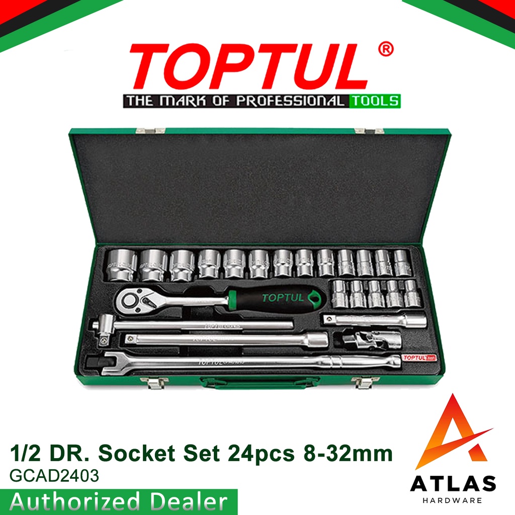 TOPTUL 1/2" DR. Socket Set 8mm-32mm 24pcs GCAD2403 ( Metal Case/Plastic ...