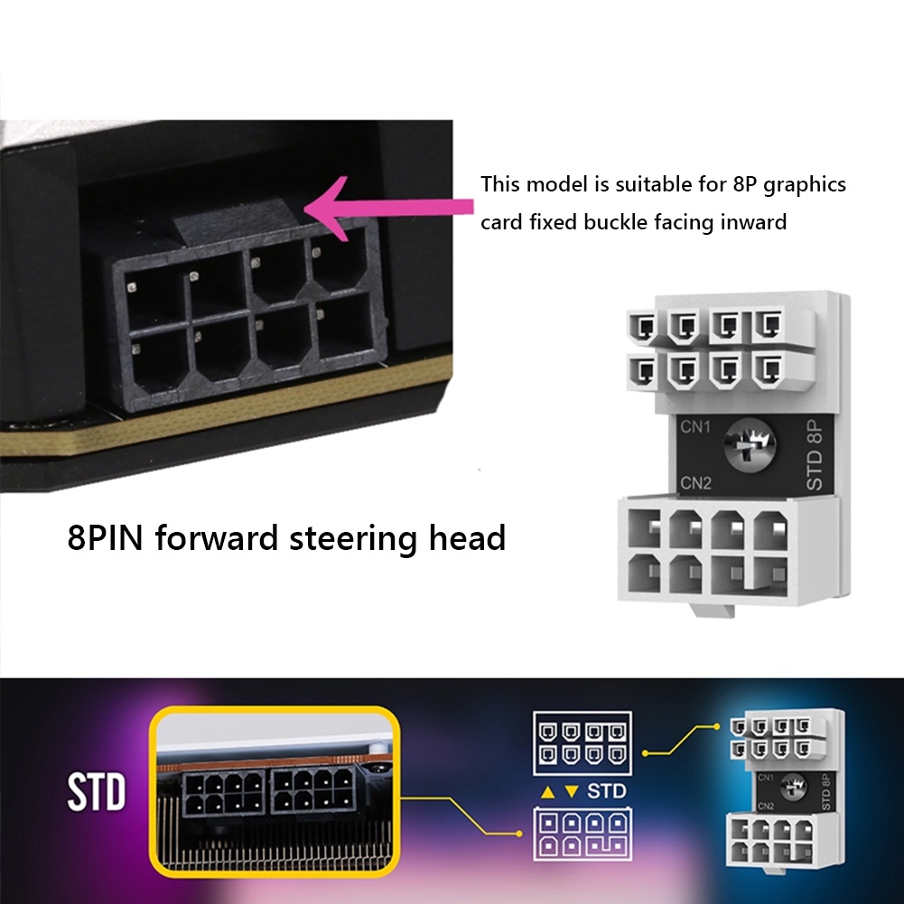 1Pcs ATX 8 Pin Female To 8 Pin Male Angled Turning Connectors Anti aging Cables Management Ports ...