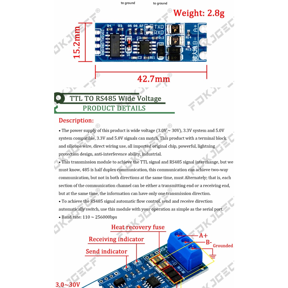 TTL Turn To RS485 Module Hardware Automatic Flow Control Module Serial ...