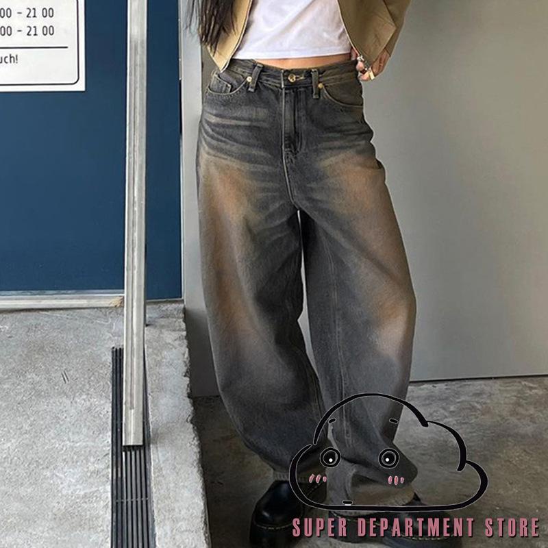 SUPER-y2k Women Gradient Color Low Waist Straight Leg Trousers Fashion Denim Pants | Shopee ...