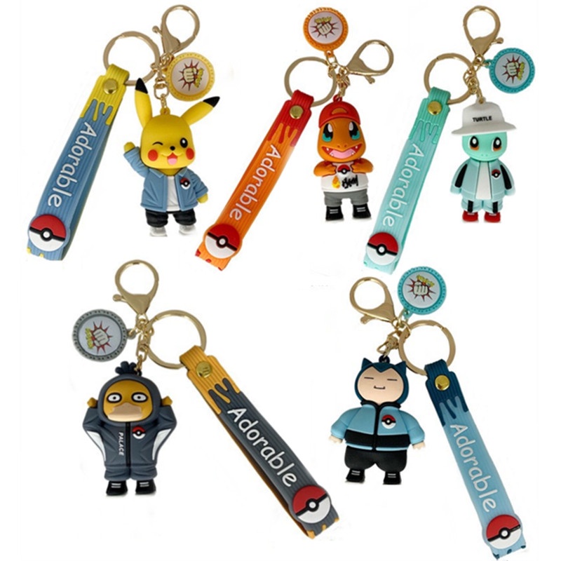 Cute Pokemon Pikachu Figures Keychain Charizard Psyduck Squirtle ...