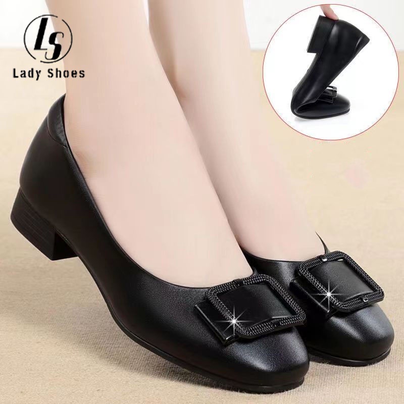 Close Shoes with Heels School Soft leather Women's casual mothers 2022 ...
