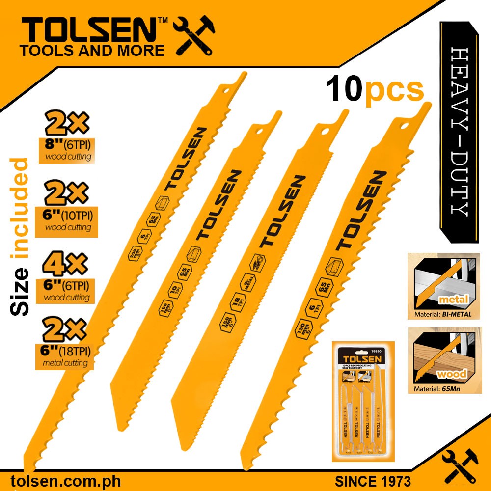 Tolsen 10pcs Reciprocating Saw Blade Set (6 | 10 | 18 TPI) For Wood and Metal Cutting 76830 ...