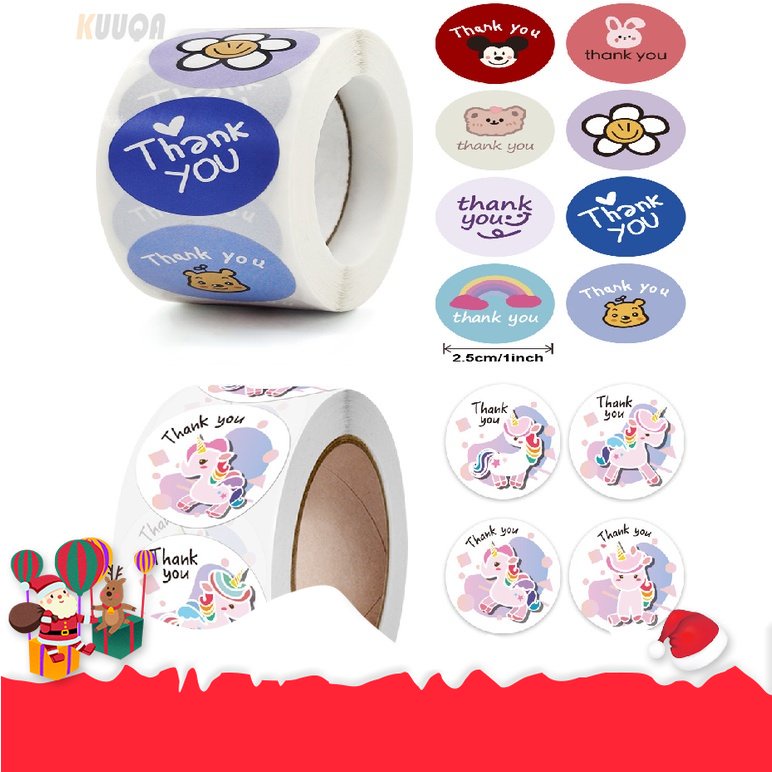 500pcs/roll Thank You Sticker Gift Paking Tag Cute Animals Decoration ...