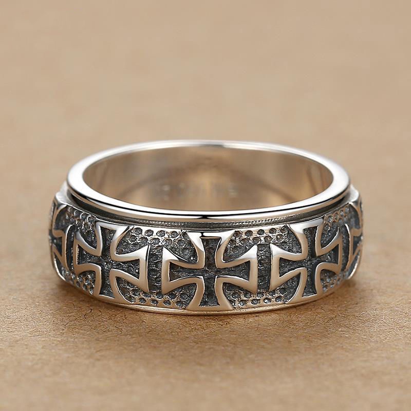 S990 Pure Silver Thai Ring Men Style Sterling Art Vintage Wide Version ...