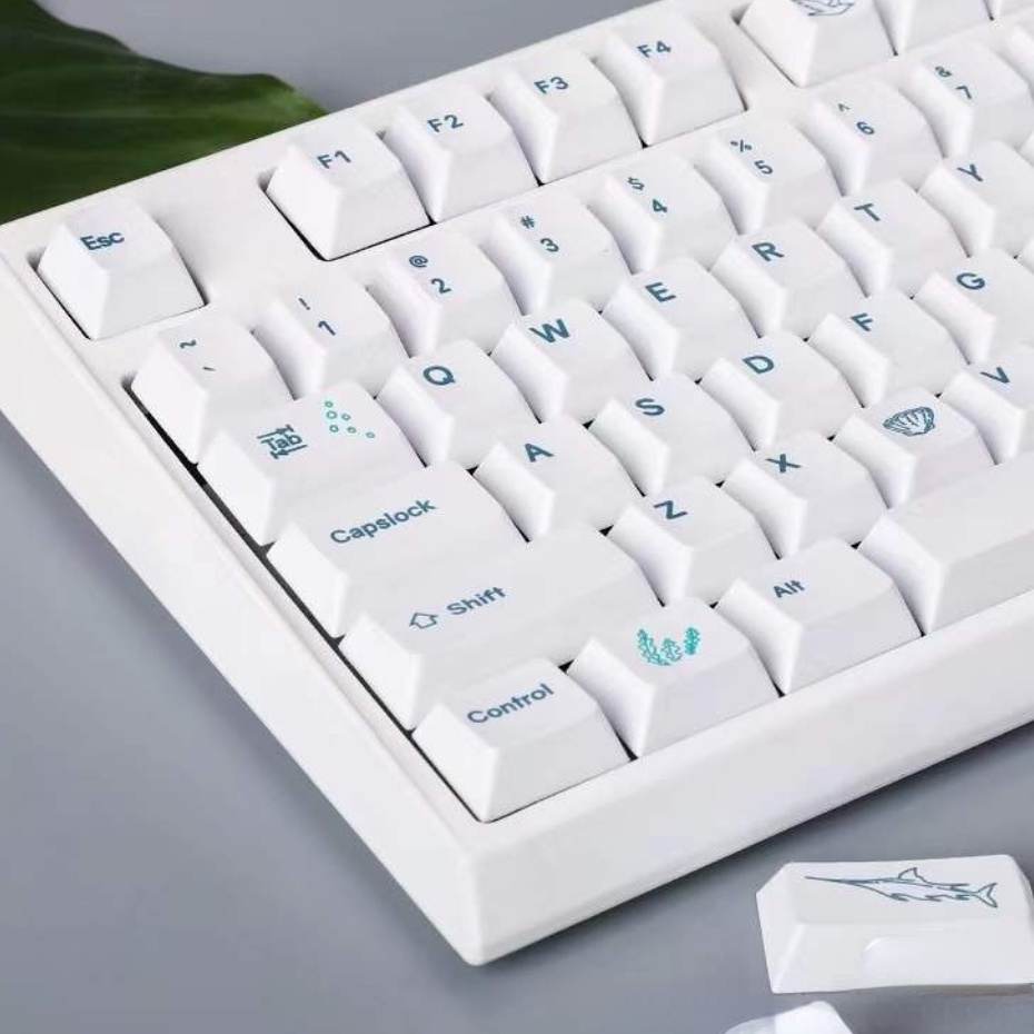 Ocean Minimalist White PBT Keycaps 128 Key Cherry Profile Suitable for ...