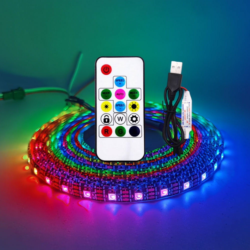 USB LED Strip RGB WS2812 WS2812B Addressable Pixel Tape 14Keys Remote ...