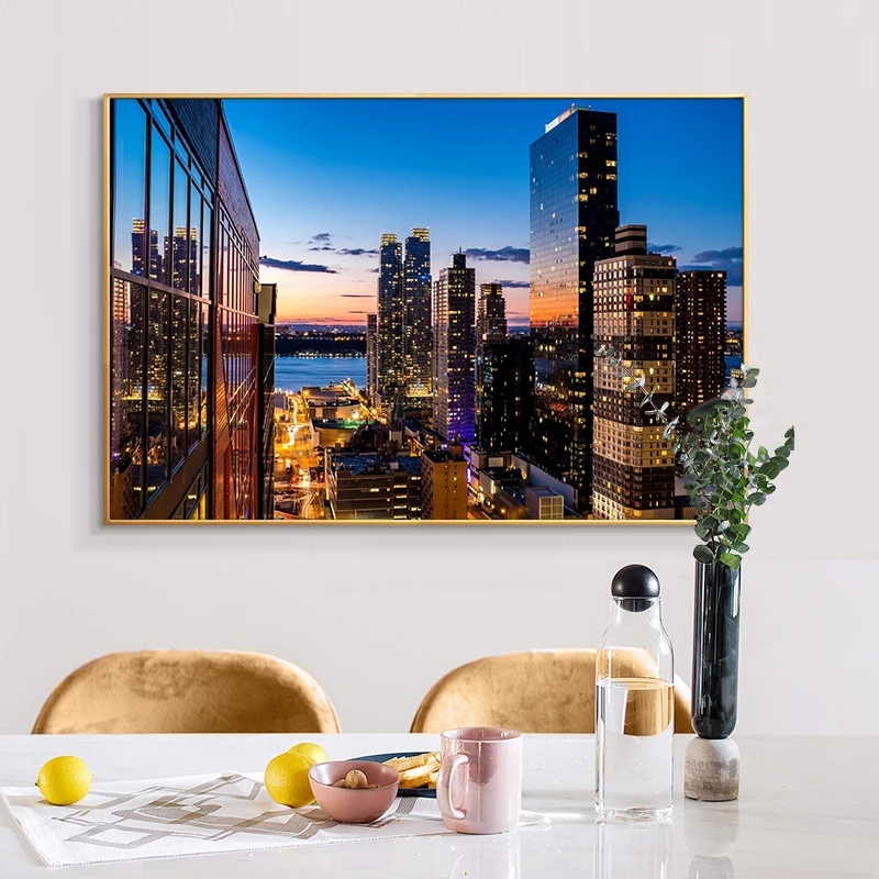 New York City Night Scene Building Landscape Canvas Painting Poster Print Wall Art Pictures for ...