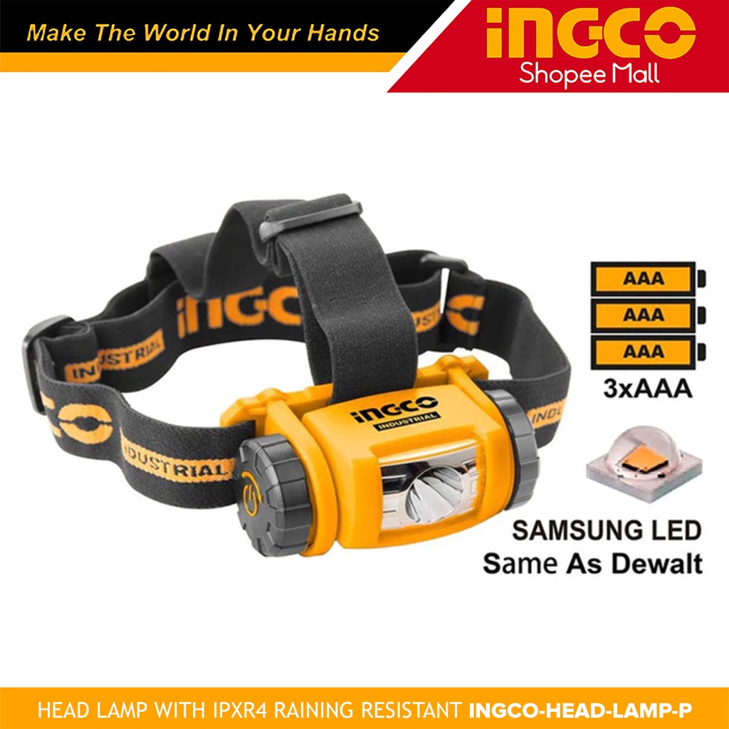 Ingco Head Lamp Forehead Light With Ipx4 Raining Resistant Cree Xpe2-R3 ...