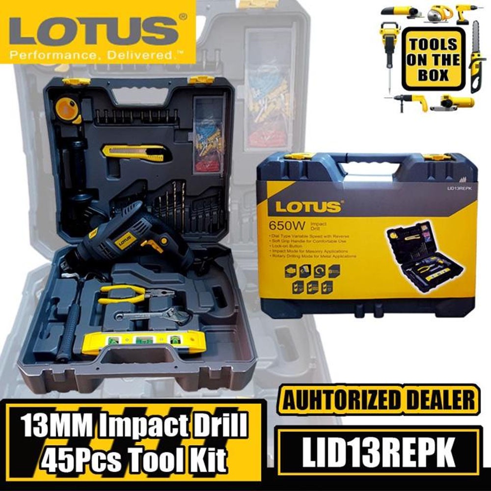Lotus LID13REPK 13mm Impact Drill with 45pcs DIY Tool Kit (Grey ...