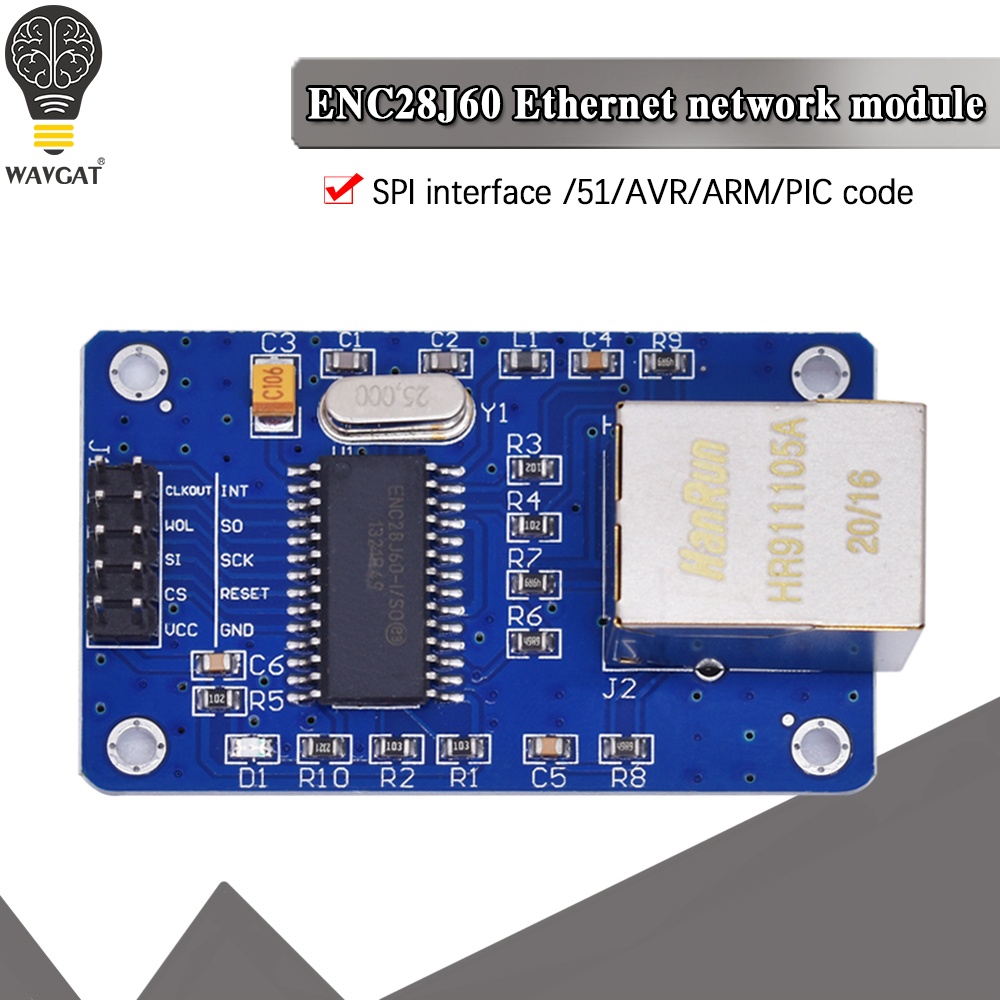ENC28J60 LAN Ethernet Network Board Module 25MHZ Crystal AVR 51 LPC ...
