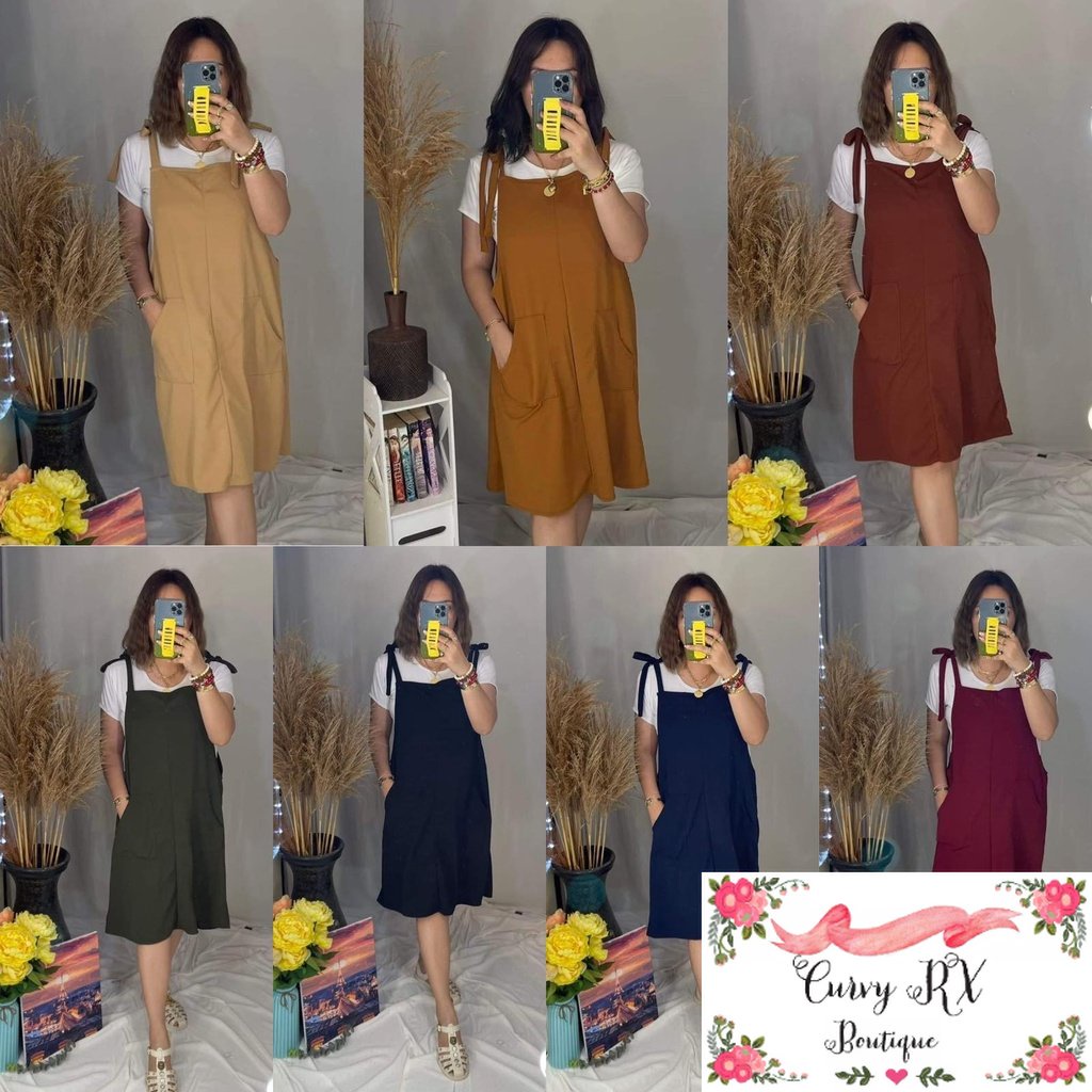 Plus Size Overall Jumper Dress with Side Pockets and Adjustable Strap ...