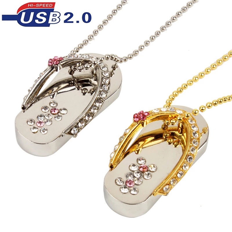 Crystal shoe Usb Flash Drive Jewelry metal chain Diamond Slipper usb 2. ...