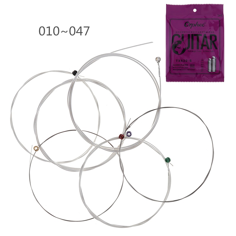 6Pcs/Set Acoustic Guitar Strings 010-047 Silver Carbon Steel Plated ...