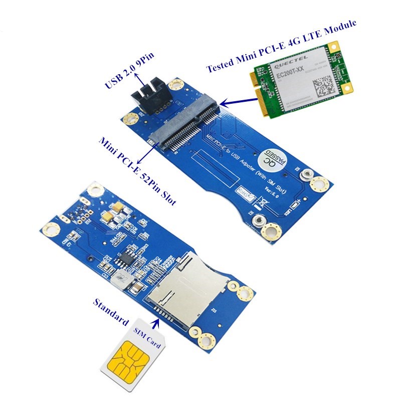 Mini PCI-E MPCIe 52Pin to USB 9Pin Vertical Connector Converter Adapter ...