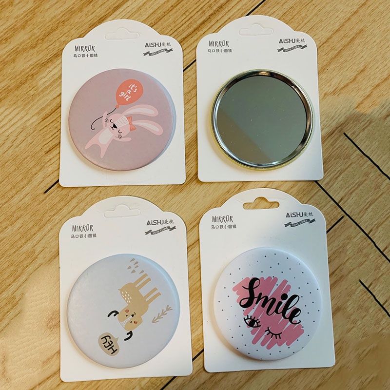 1Pc cartoon animal small round mirror, student portable small round ...