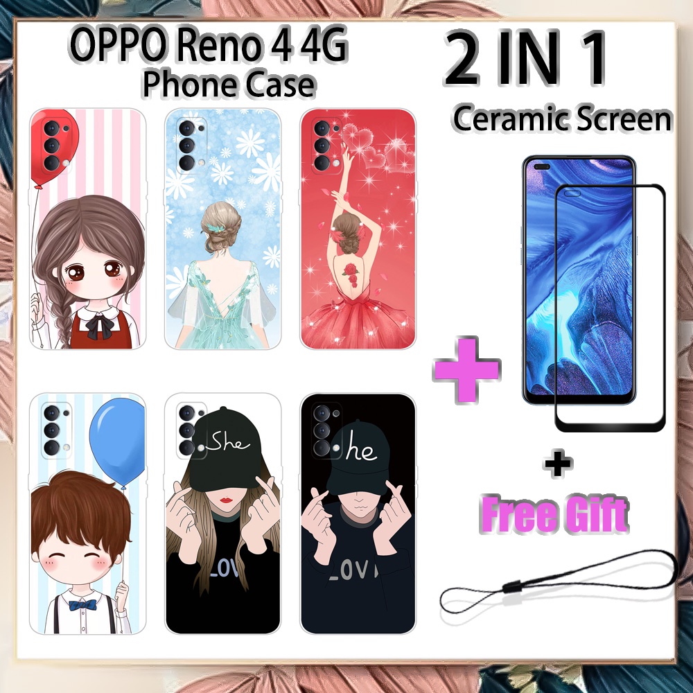 2 IN 1 OPPO Reno 4 4G Phone Case with Tempered Glass Ceramic Protector ...