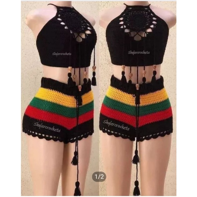 hand made Crochet dreamcatcher top and reggae shorts set | Shopee ...